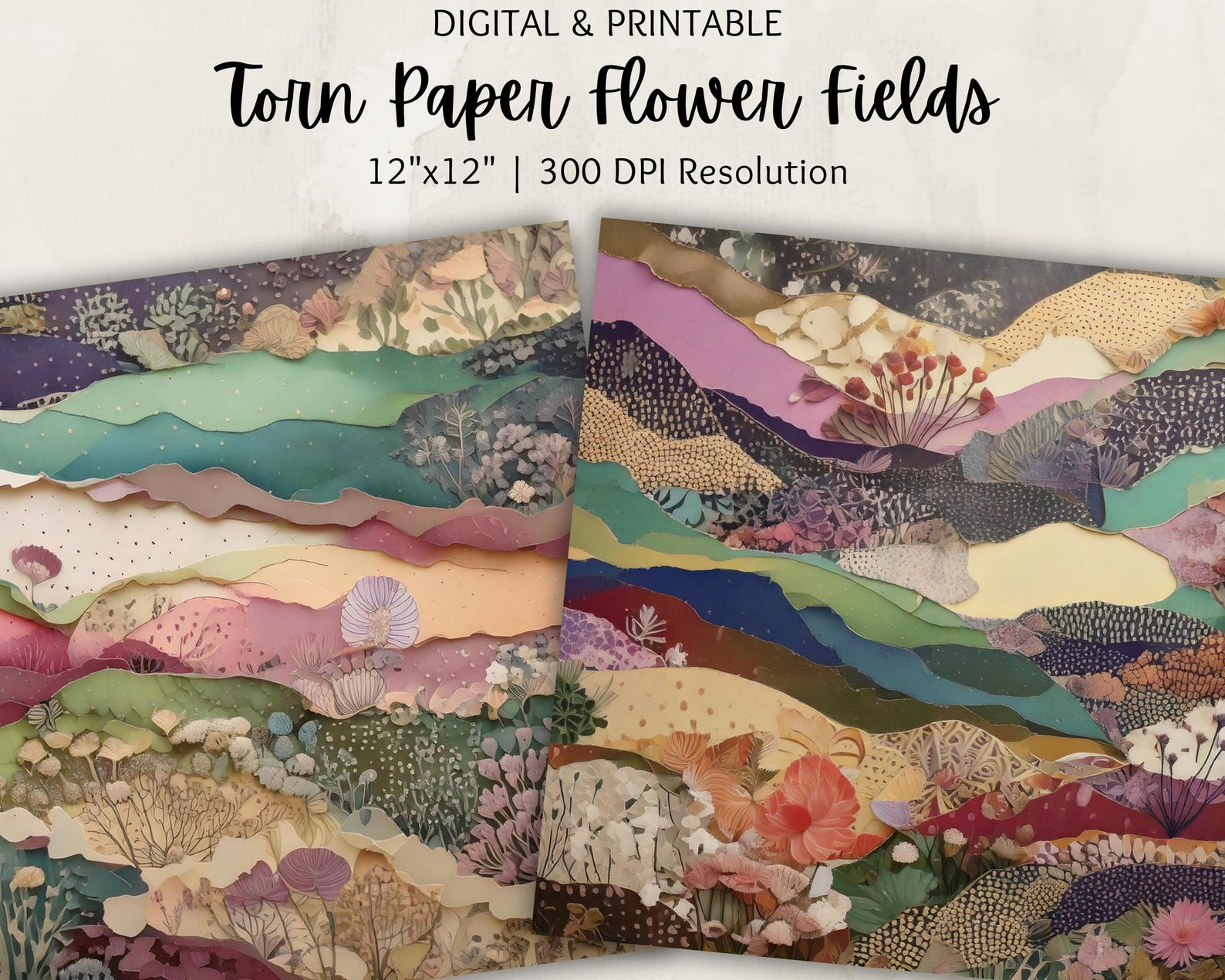 Torn Paper Flower Fields | Deckle Paper Flower | Floral Background ...