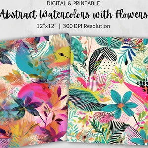 Abstract Watercolor Flowers Digital Paper Pack | Commercial Use ...