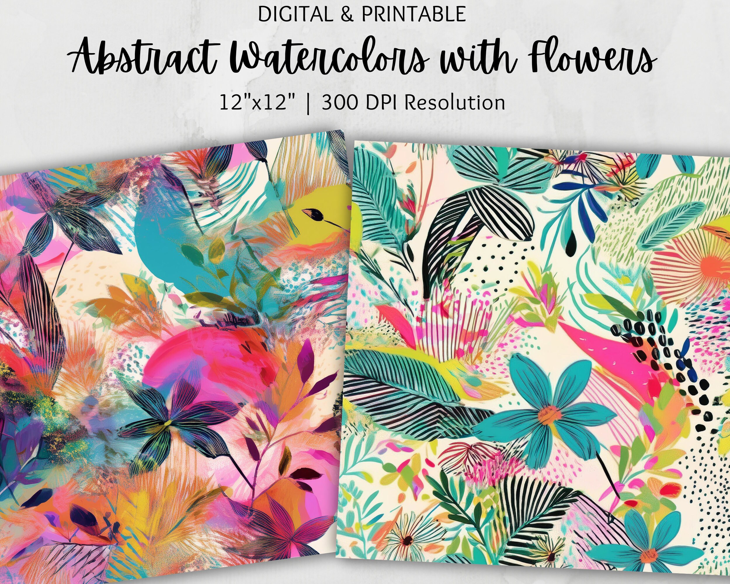 Abstract Watercolor Flowers Digital Paper Pack | Commercial Use ...