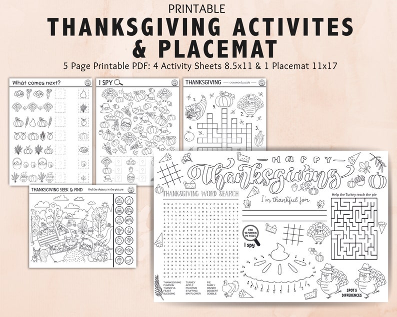 Thanksgiving Activity Placemat | Thanksgiving Activities for Kids ...