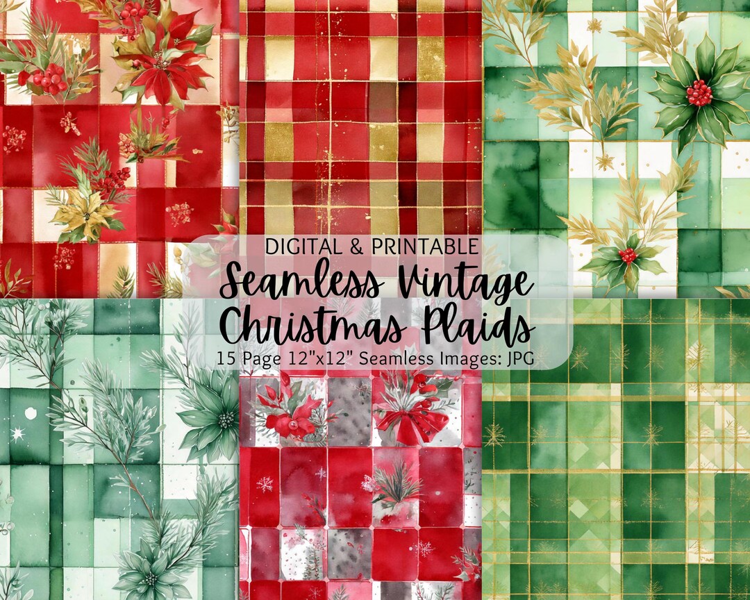 Vintage Christmas Plaid Seamless Pattern | Christmas Plaid Pattern ...