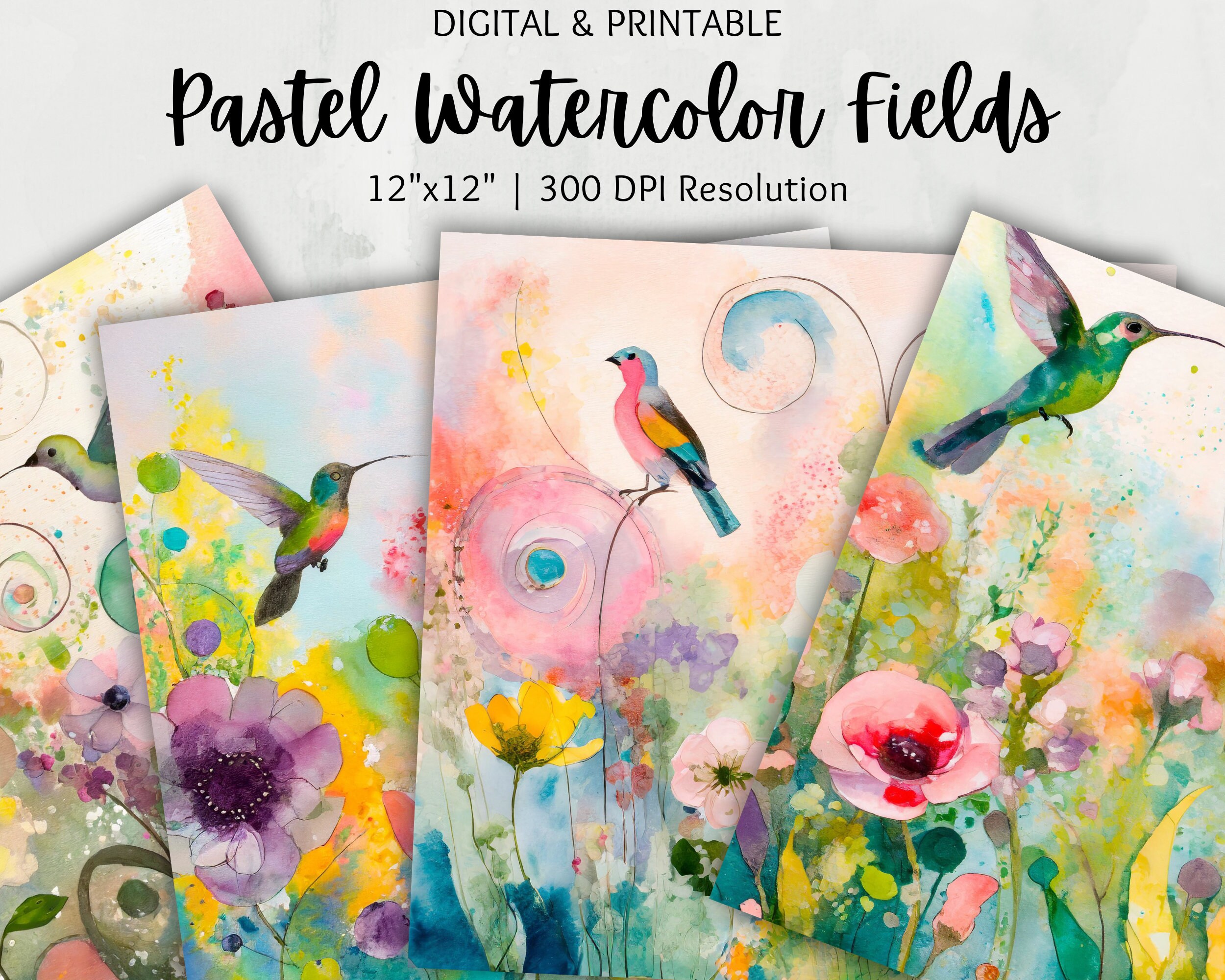 Pastel Watercolor Flowers Digital Paper Pack | Commercial Use ...