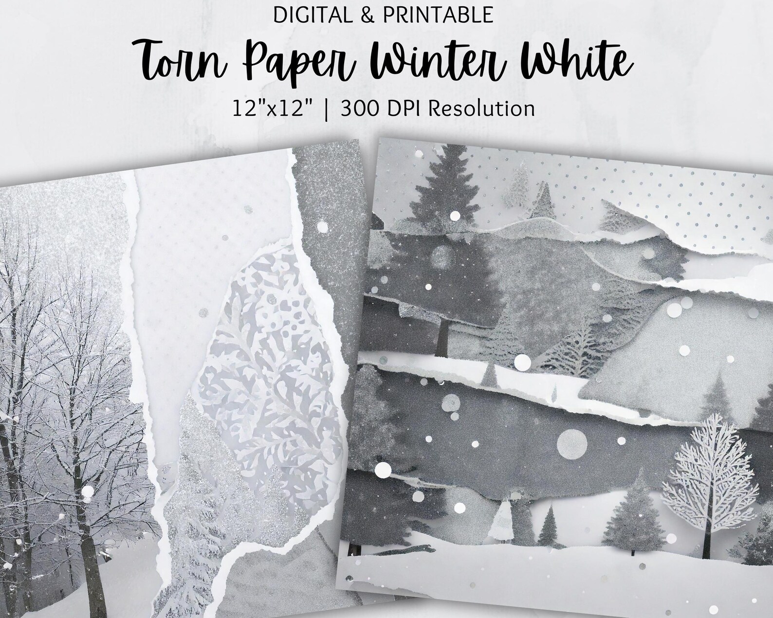 Abstract Torn Paper Winter Collage | Digital Paper | Commercial Use ...