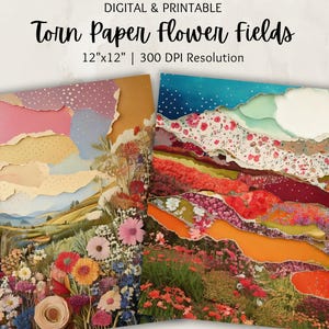 Torn Paper Colorful Flower Fields | Deckle Paper Flower | Floral ...