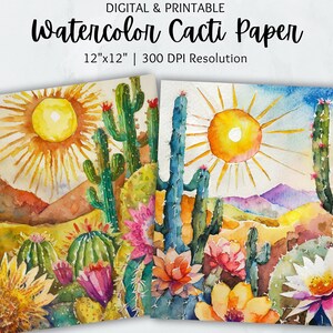 Watercolor Cacti Digital Paper Pack | Watercolor Cactus Backgrounds ...