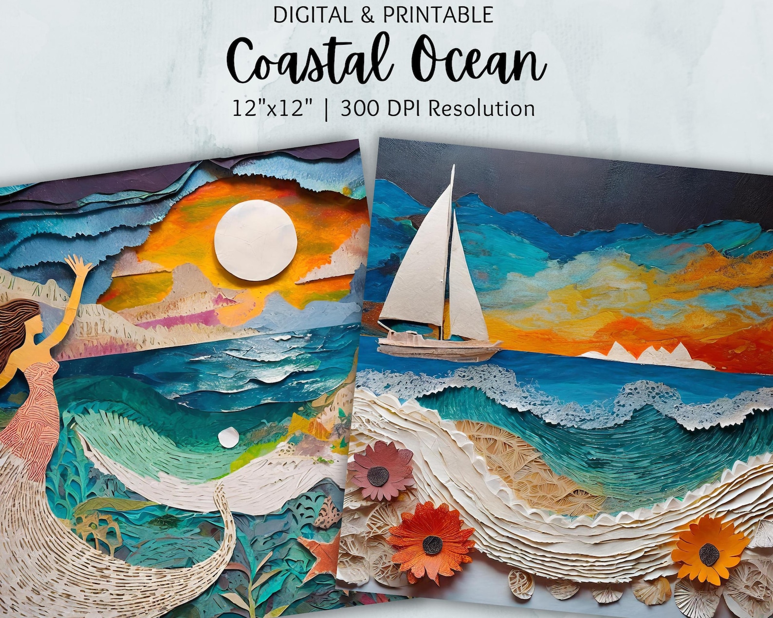 Coastal Junk Journal Layered Paper | Ocean Textured Paper | Digital ...