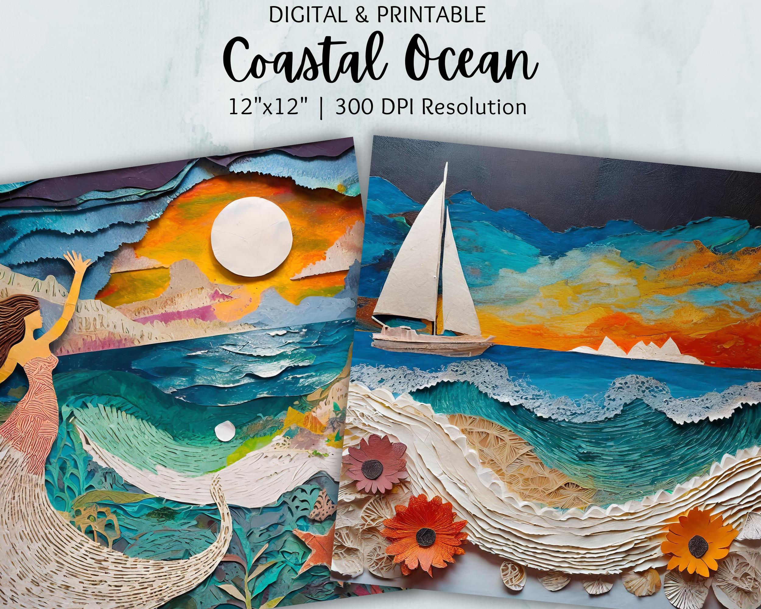 Coastal Junk Journal Layered Paper | Ocean Textured Paper | Digital ...