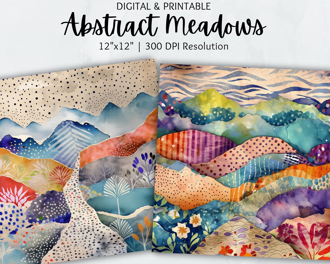 Watercolor Abstract Meadows Collage | Digital Paper | Commercial Use ...