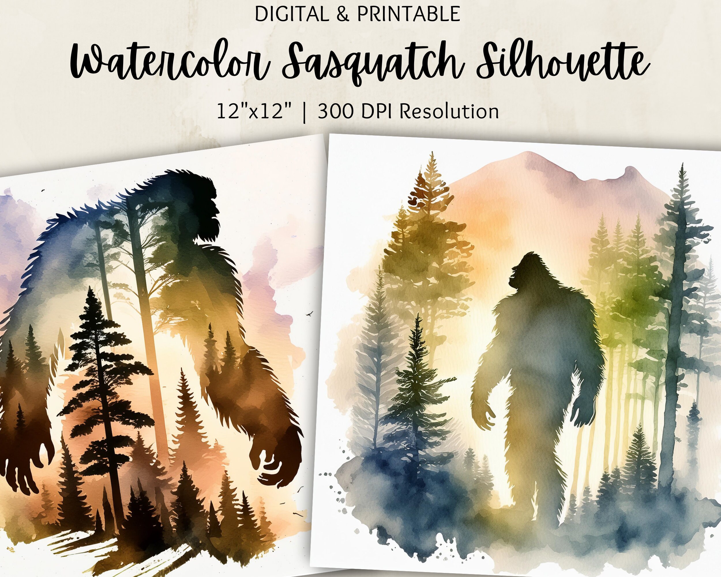Watercolor Sasquatch Clipart PNG | Bigfoot, Sasquatch, Yeti | Wall Art ...