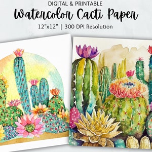 Watercolor Cacti Digital Paper Pack | Watercolor Cactus Backgrounds ...