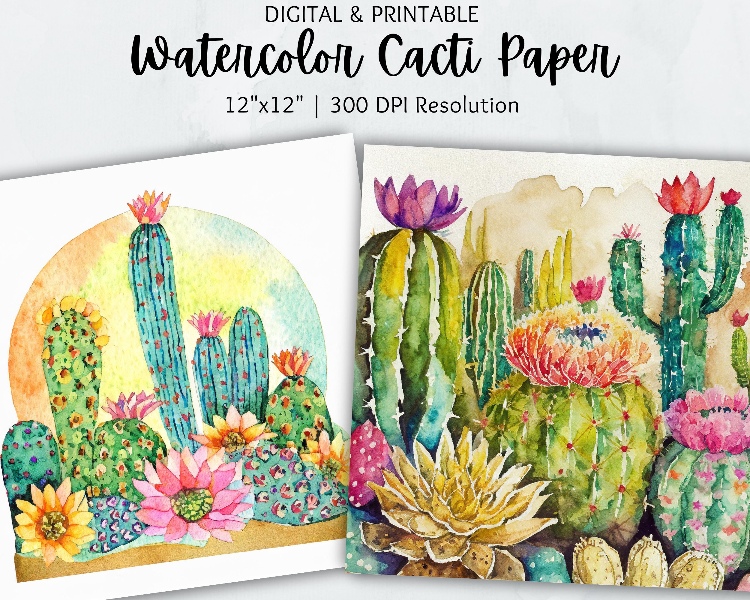 Watercolor Cacti Digital Paper Pack | Watercolor Cactus Backgrounds ...
