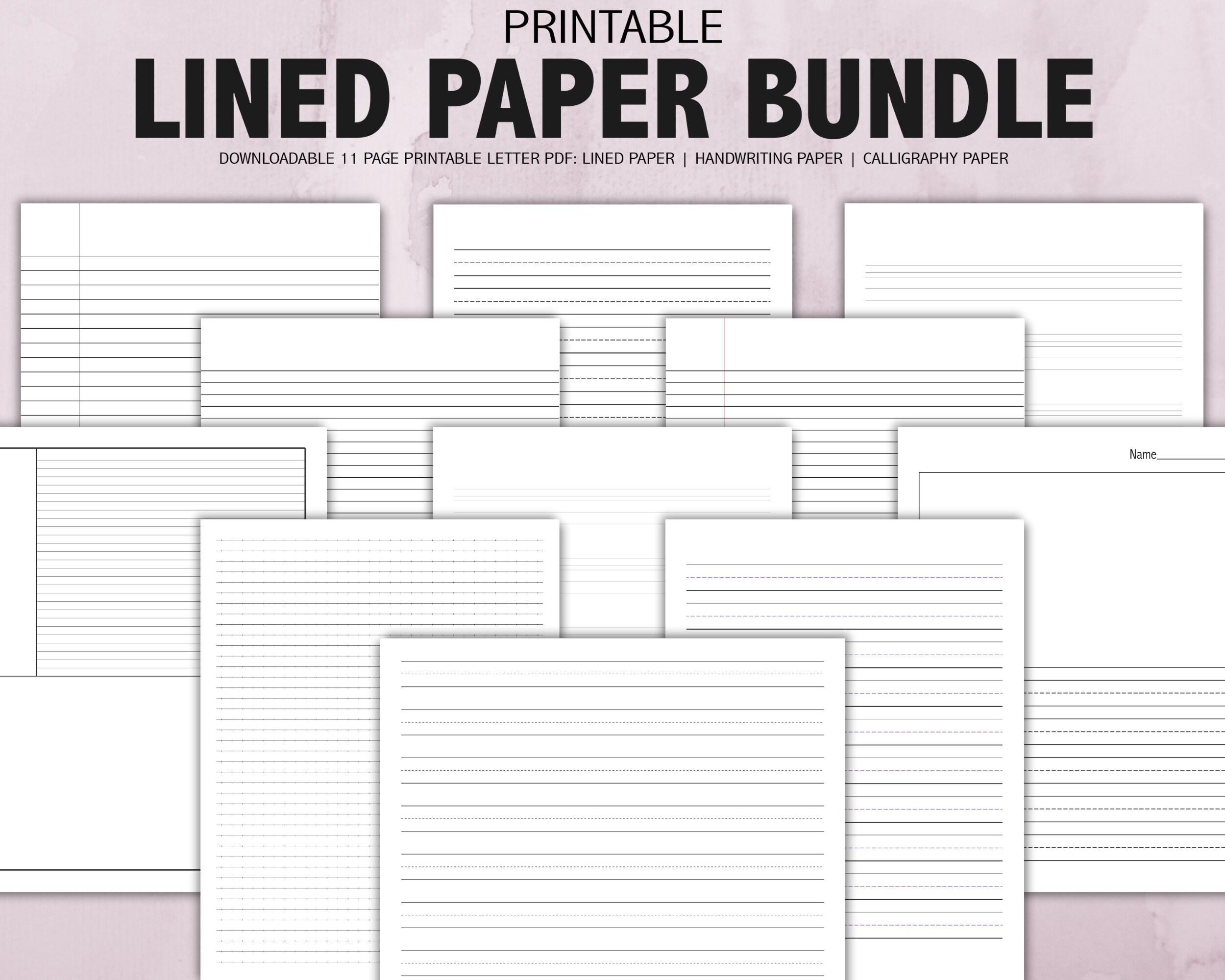 Lined & Handwriting Journal Printable Paper Insert Bundle Kinder Paper ...