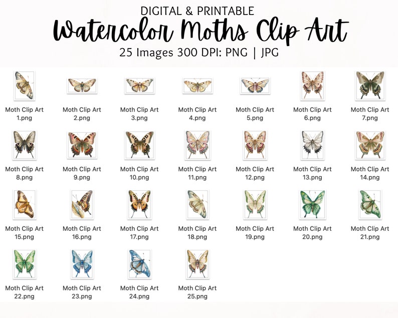 Watercolor Moth Clipart | Butterfly Clipart Set | Luna Moth Clipart ...