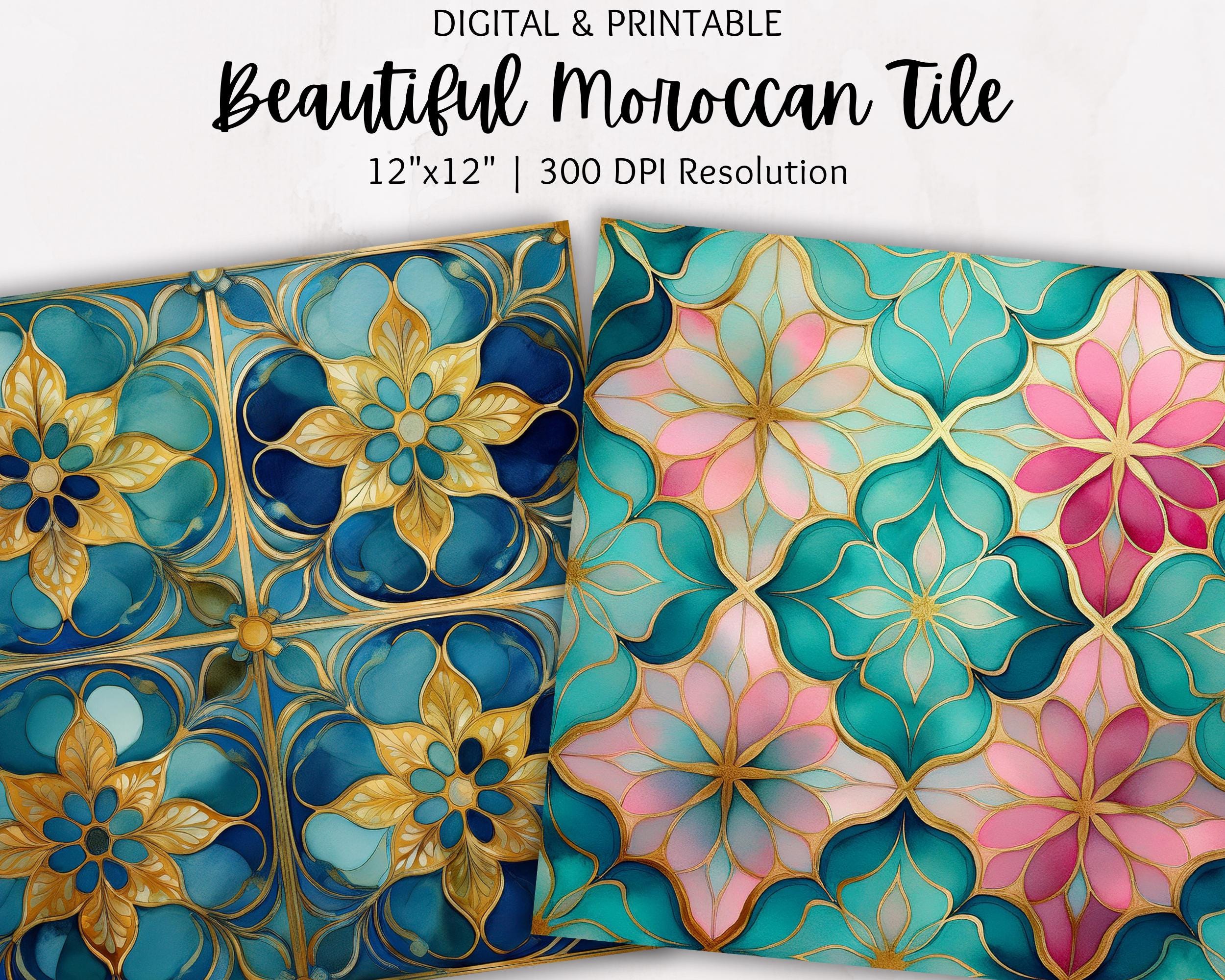 Moroccan Tiles Seamless Digital Paper Pack | Digital Backgrounds ...