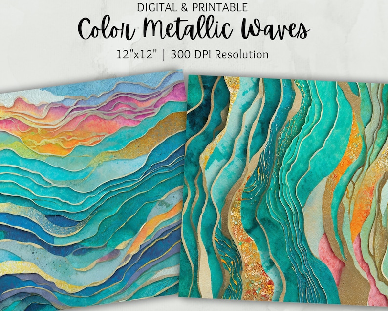 Colorful Metallic Layered Paper Waves | Abstract Textured Paper ...