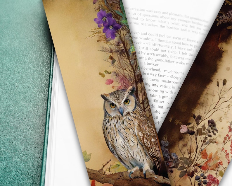 Whimsical Owls & Flowers Printable Bookmarks | Vintage Floral Bookmark ...