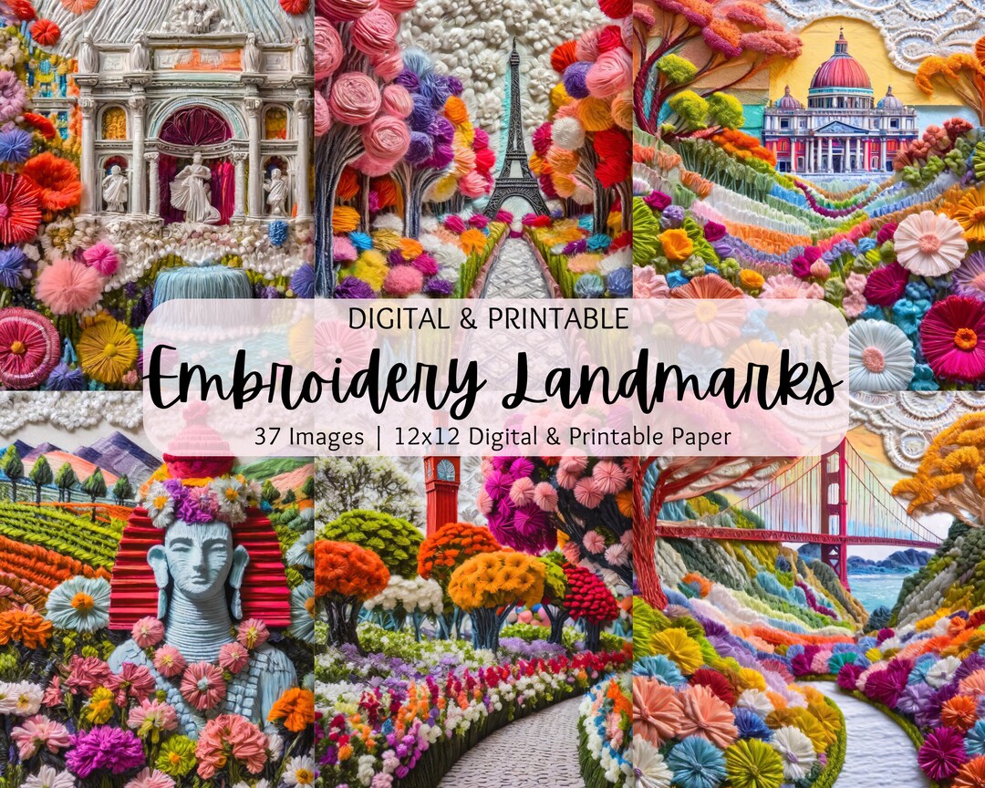 Embroidery Landmarks | Junk Journal Kit Scrapbook Digital Printable ...