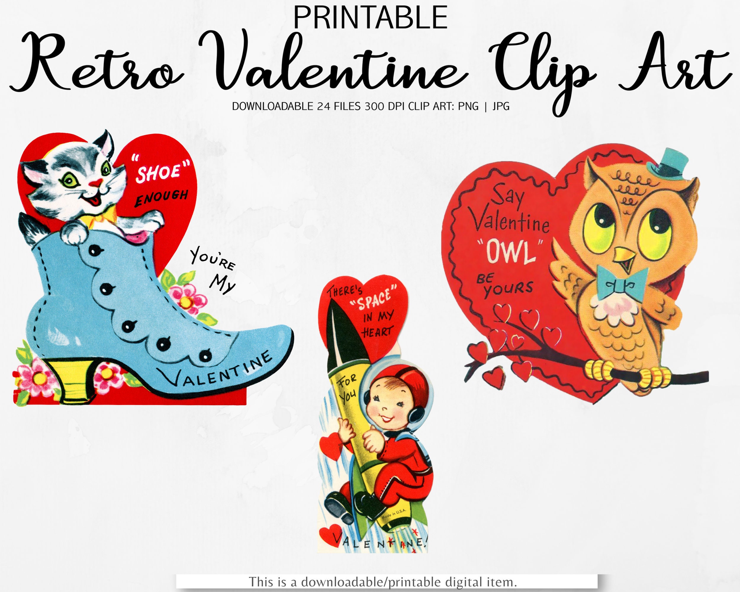 Retro Valentine's Day Clipart Vintage Valentines PNG - Etsy