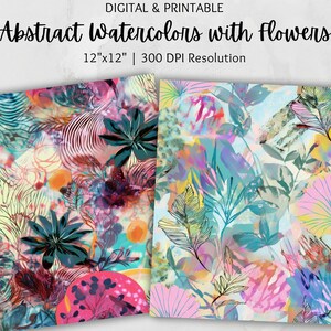 Abstract Watercolor Flowers Digital Paper Pack | Commercial Use ...