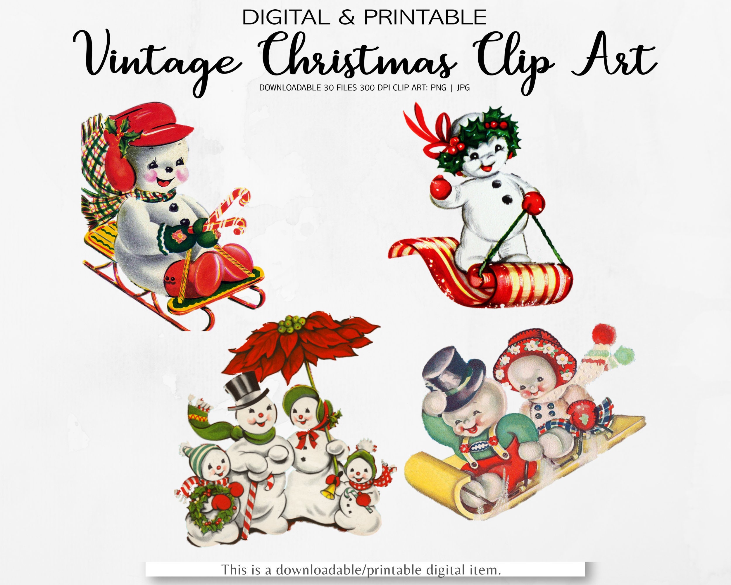 Vintage Christmas Clipart Retro Christmas PNG Clip Art Junk Journal ...