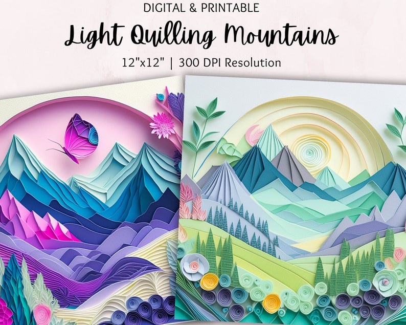 Quilling Light & Colorful Mountains Paper Art | Digital Downloads Paper ...
