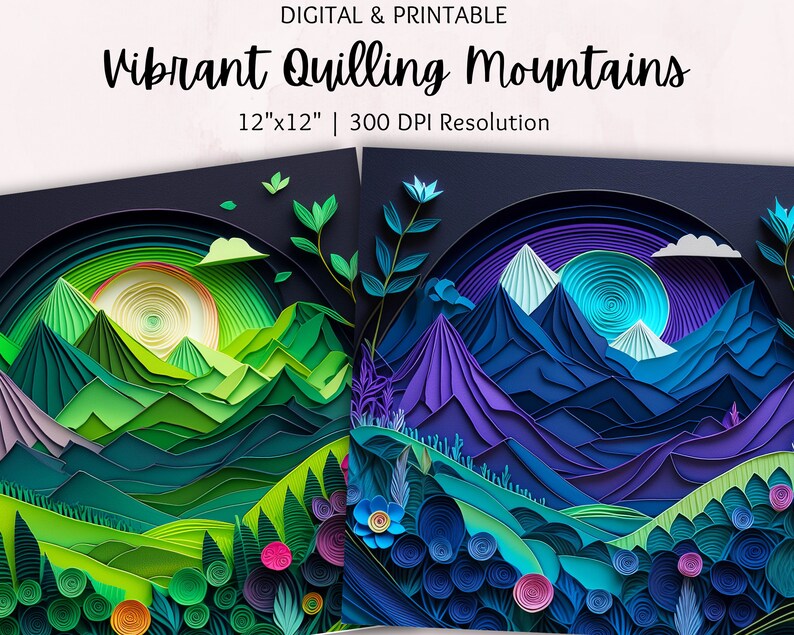 Quilling Vibrant & Colorful Mountains Paper Art | Digital Downloads ...