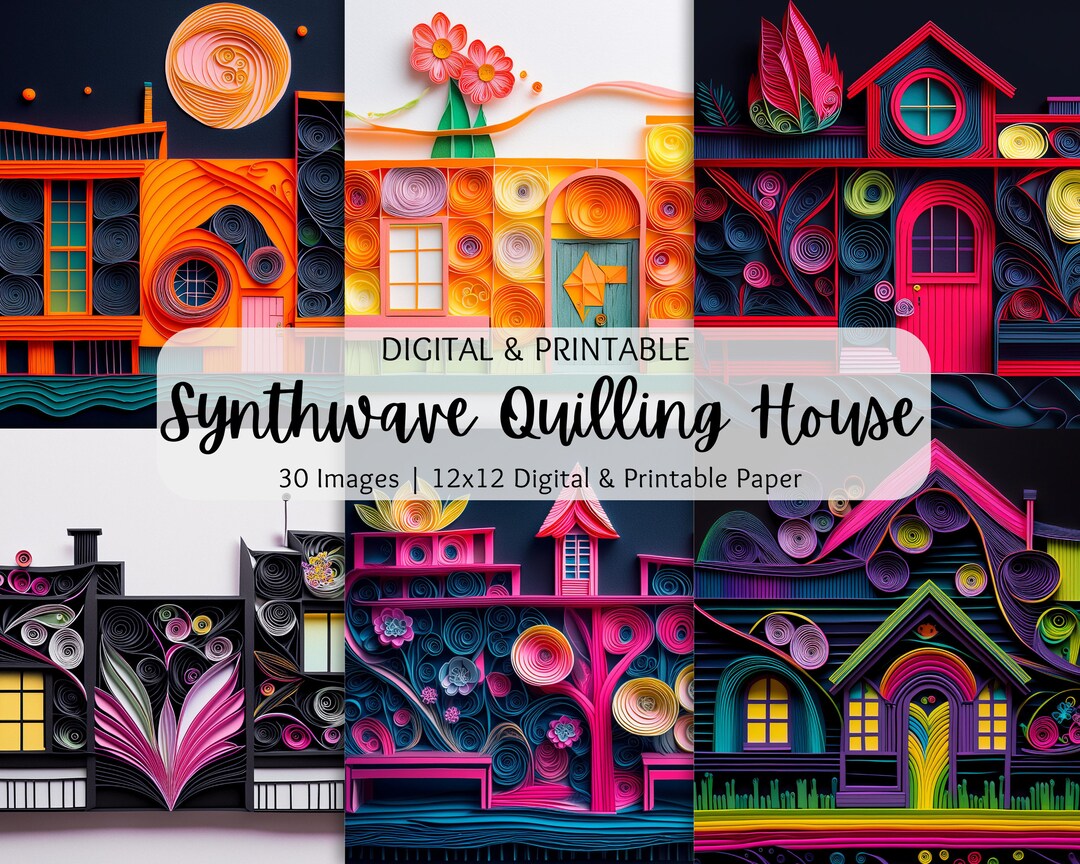 Synthwave Quilling Mid Century Houses Paper Art | Digital Downloads ...