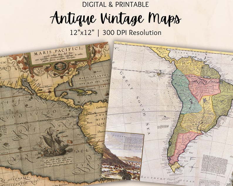 Vintage World Maps | Old Maps | Antique Maps | Aged Oxidized Paper ...