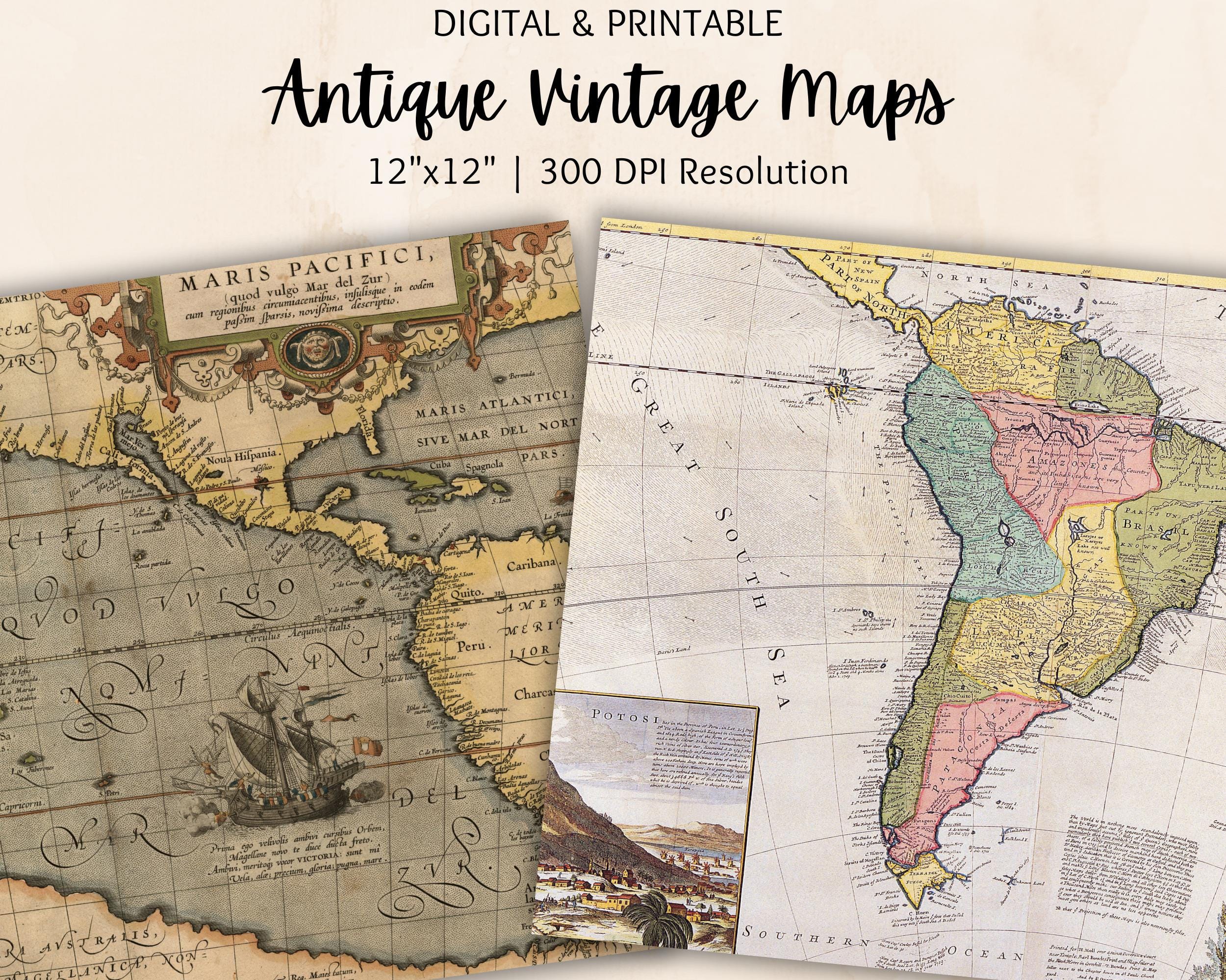 Vintage World Maps | Old Maps | Antique Maps | Aged Oxidized Paper ...