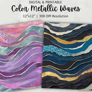 Colorful Metallic Layered Paper Waves | Abstract Textured Paper ...