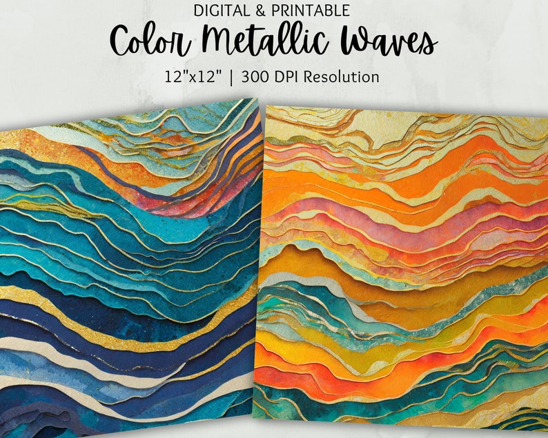 Colorful Metallic Layered Paper Waves | Abstract Textured Paper ...