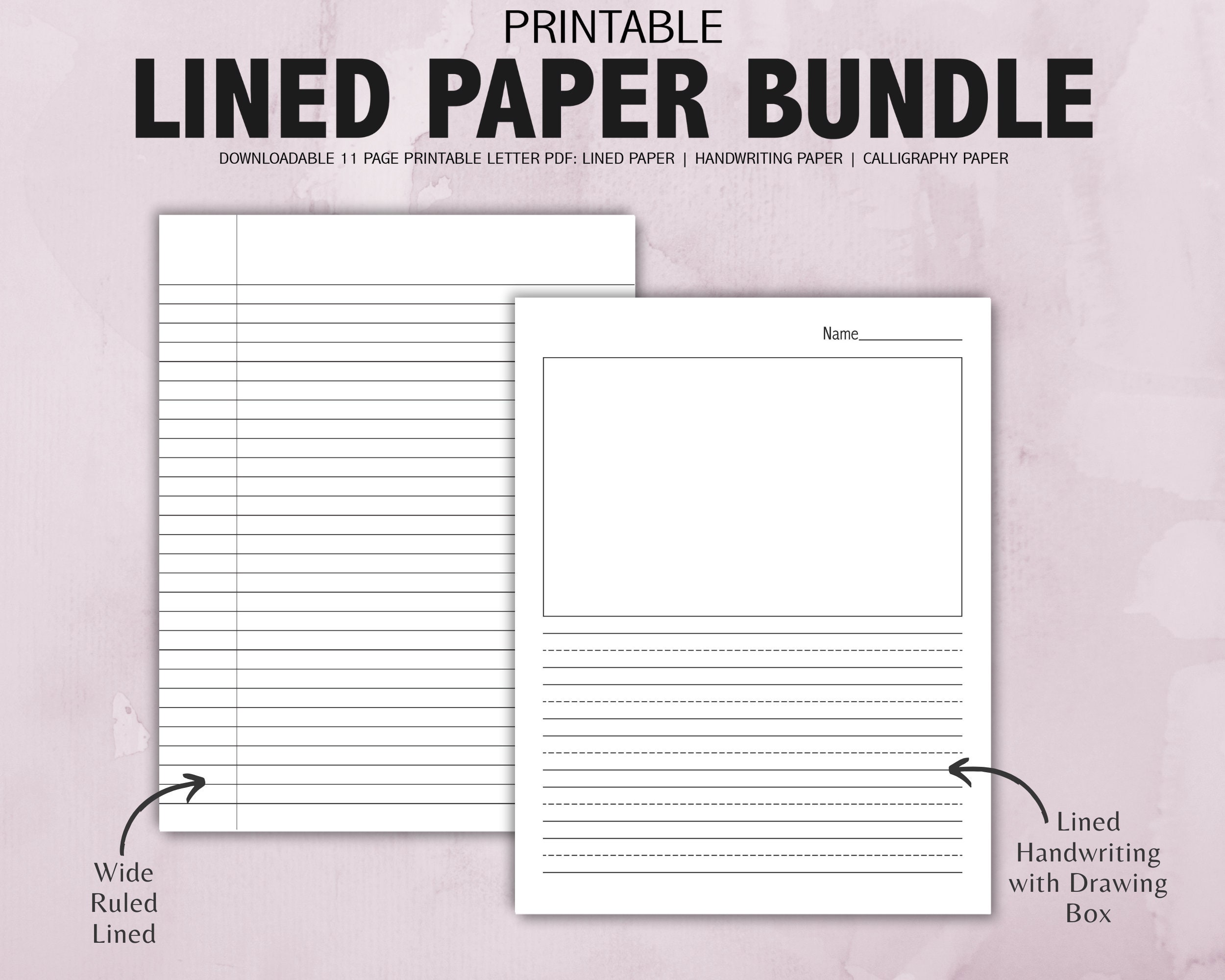 Lined & Handwriting Journal Printable Paper Insert Bundle Kinder Paper ...