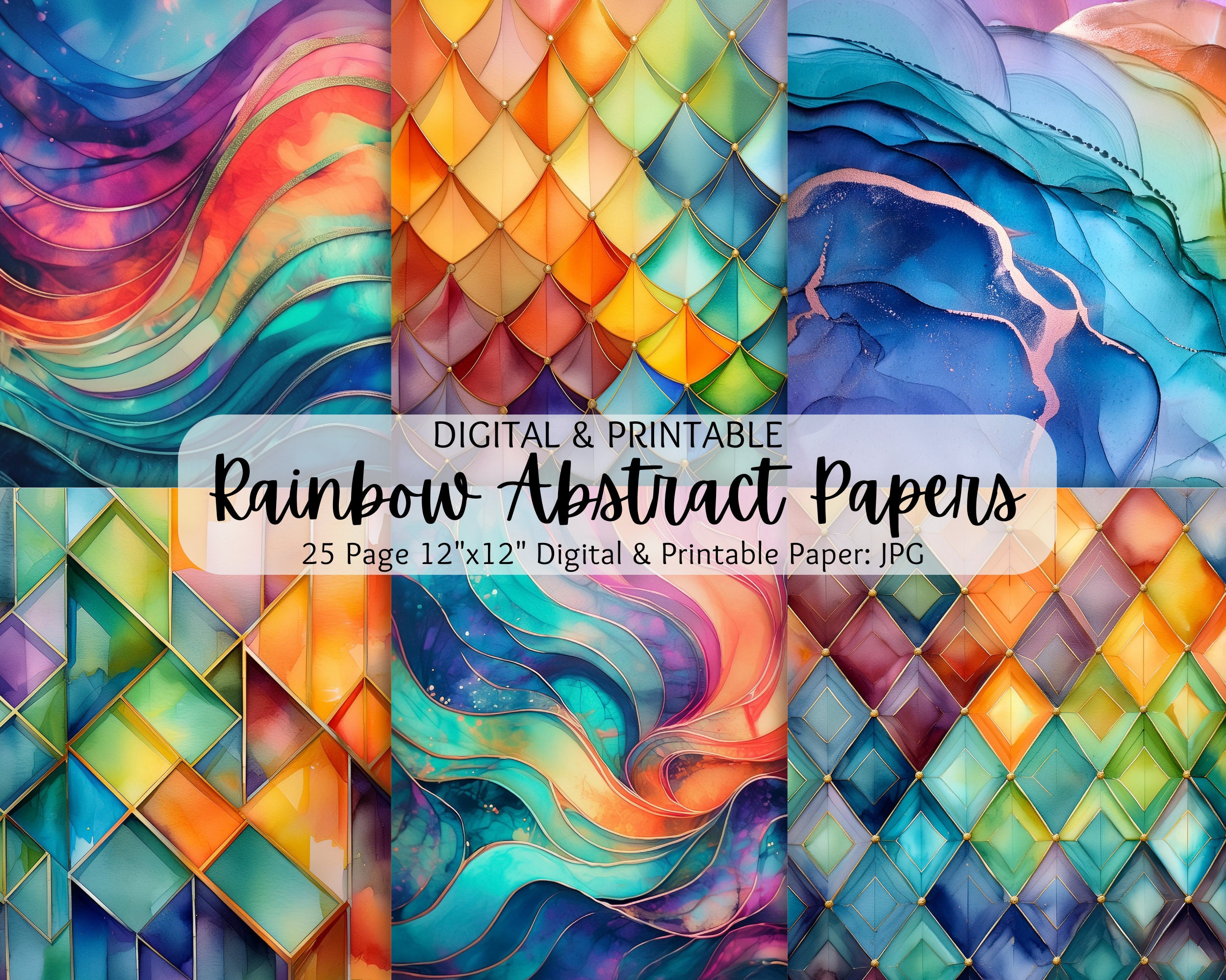 Rainbow Abstract Metallic Patterns | Colorful Abstract Paper | Digital ...