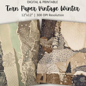 Torn Paper Vintage Winter Collage | Digital | Commercial Use | Abstract ...