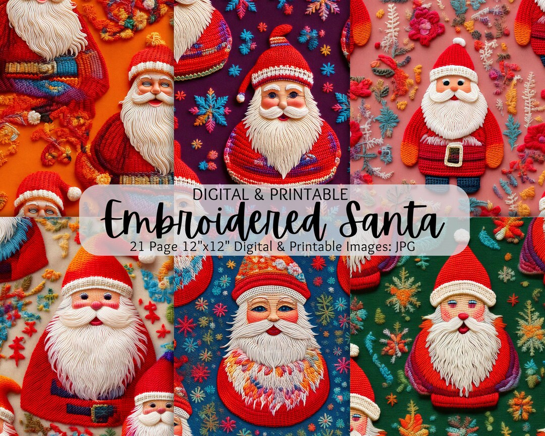 Santa Embroidery Patterns | Embroidered Santa | Embroidered Seamless ...