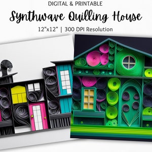 Synthwave Quilling Mid Century Houses Paper Art | Digital Downloads ...