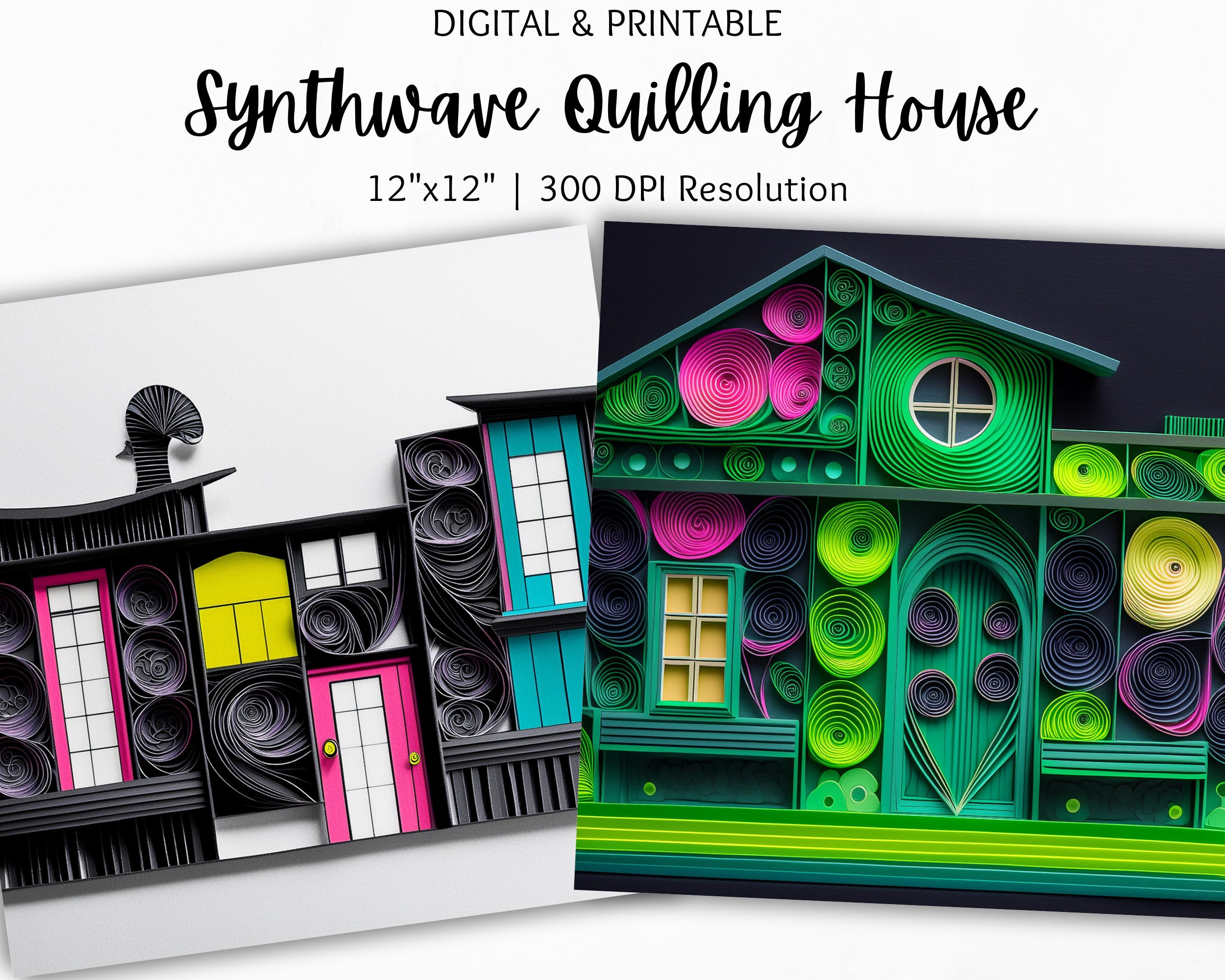 Synthwave Quilling Mid Century Houses Paper Art | Digital Downloads ...