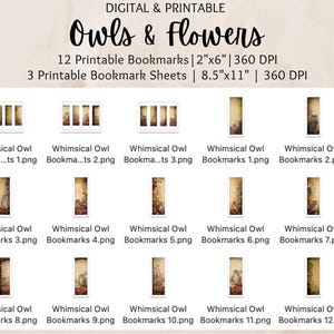 Whimsical Owls & Flowers Printable Bookmarks | Vintage Floral Bookmark ...