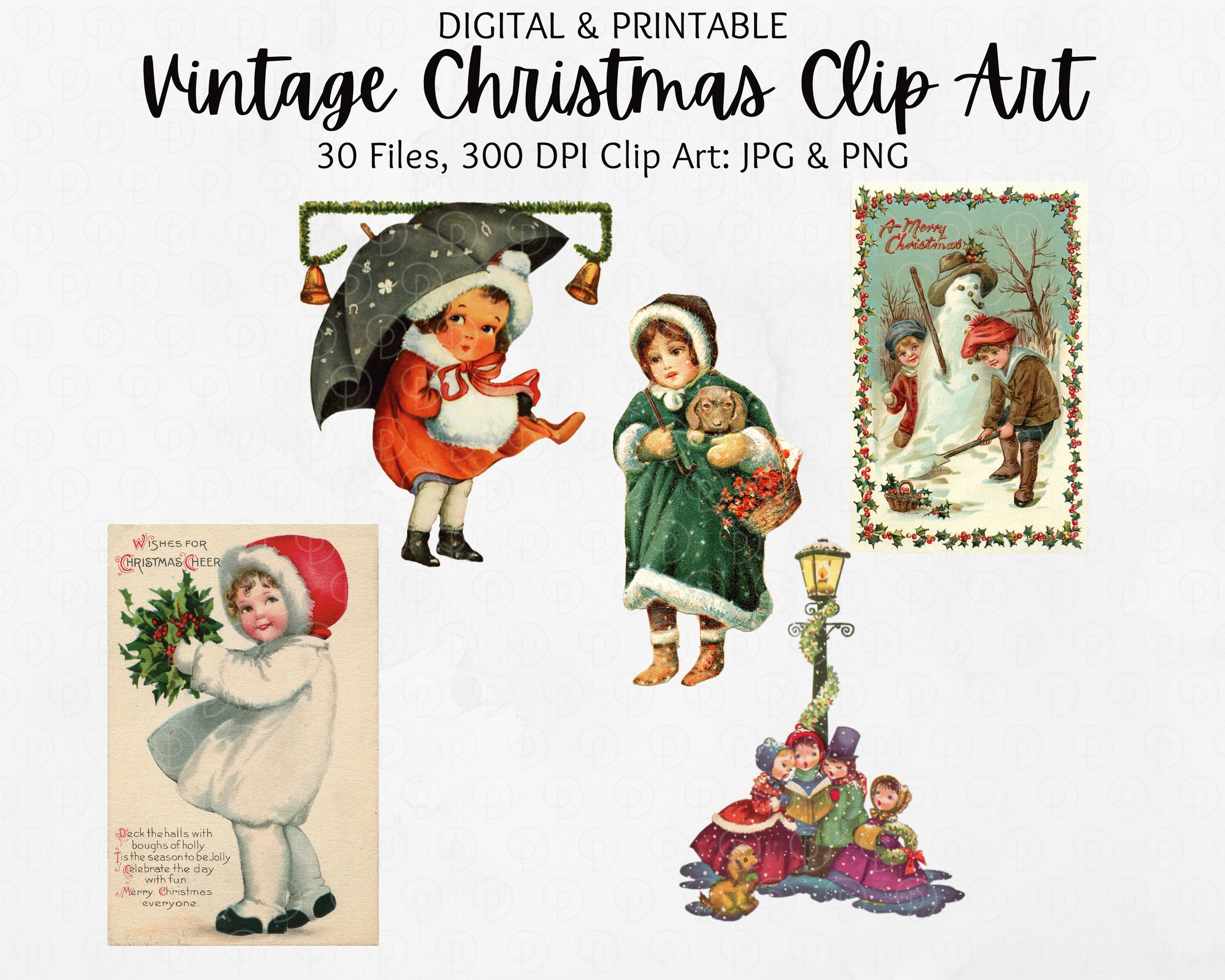 Vintage Christmas Clipart | Retro Christmas PNG Clip Art | Junk Journal ...
