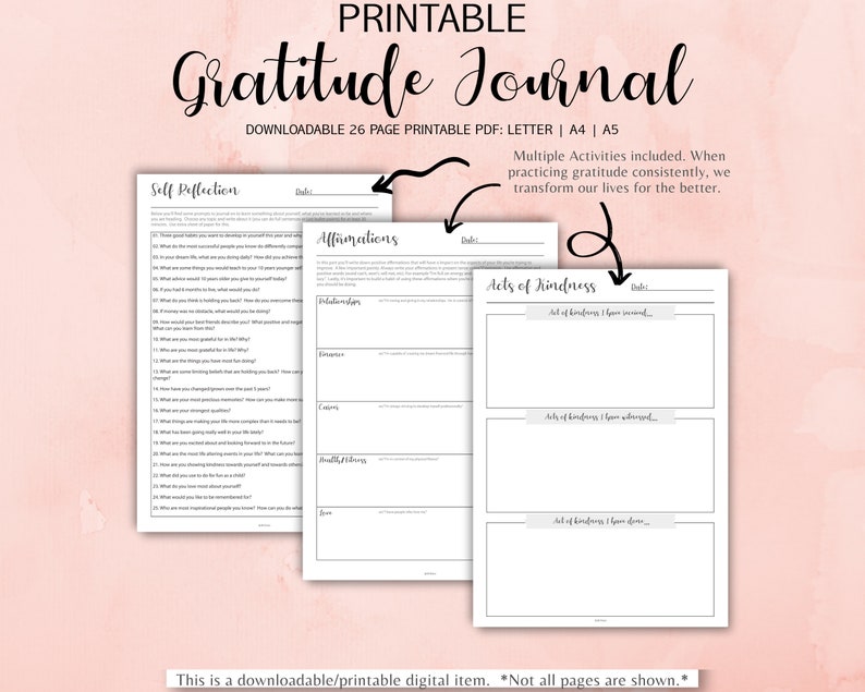 Gratitude Printable Journal Affirmation Journal Wellness - Etsy