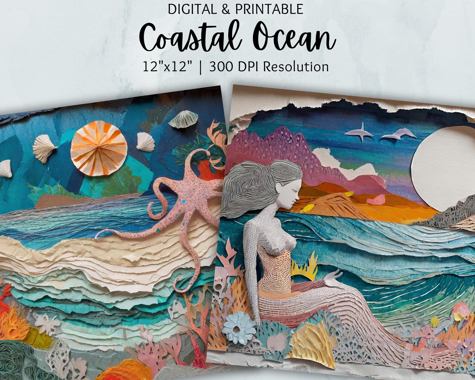 Coastal Junk Journal Layered Paper | Ocean Textured Paper | Digital ...
