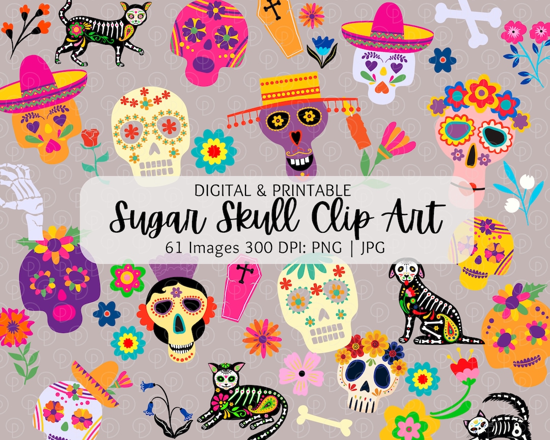 Floral Sugar Skull Clipart | Day of the Dead Clip Art | Dia De Los ...
