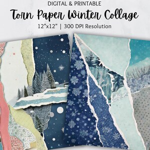Abstract Torn Paper Winter Collage | Digital Paper | Commercial Use ...