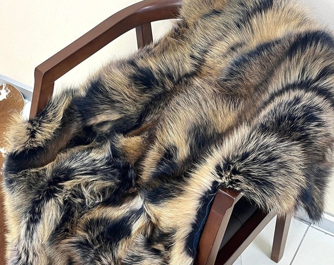 Gold Black Fox Fur, Rare Fox Fur Rug, Patchwork Fox Blanket, Soft Fox ...