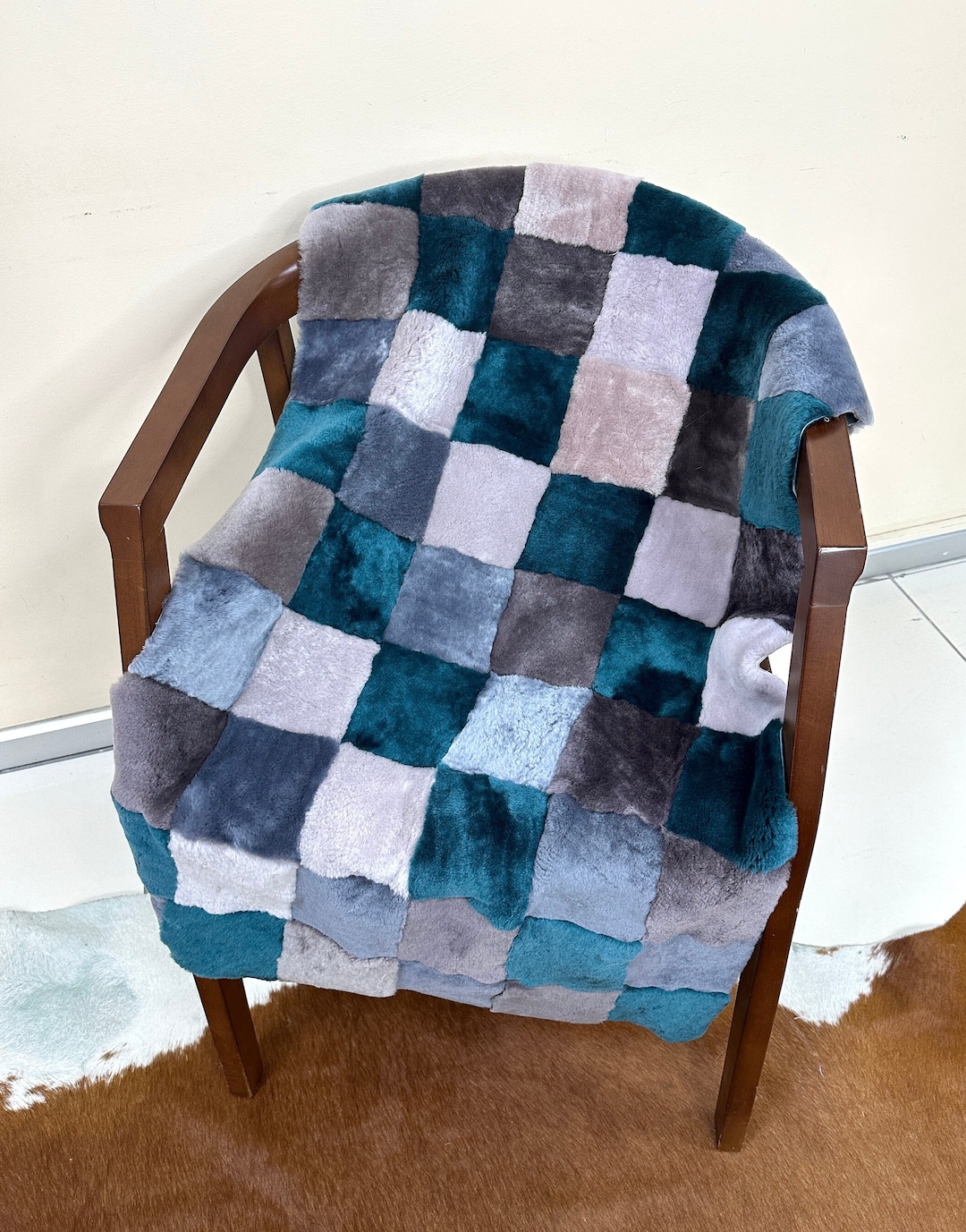 Patchwork Merino Sheep Fur, Square Pattern Fur Rug, Healthy Sheepskin ...