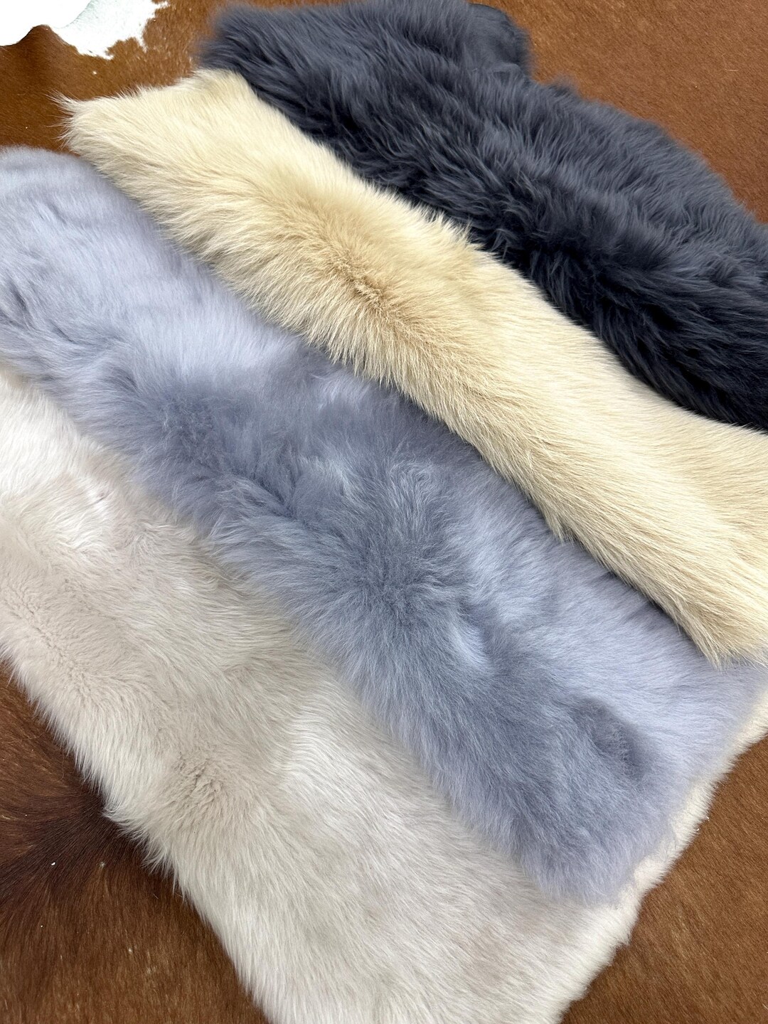 4 Pcs Raised Sheepskin, Fluffy Sheepskin, Throw Fur, Genuine Sheep Hide ...