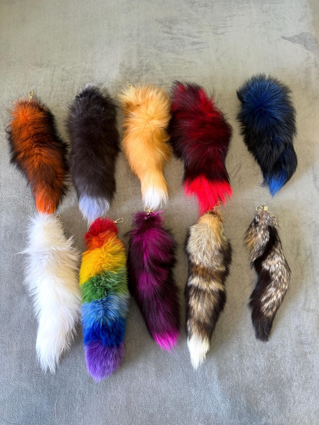 10 Different Foxtail Keychains, Natural Fox Tail Keyring, Red Fox Tail ...