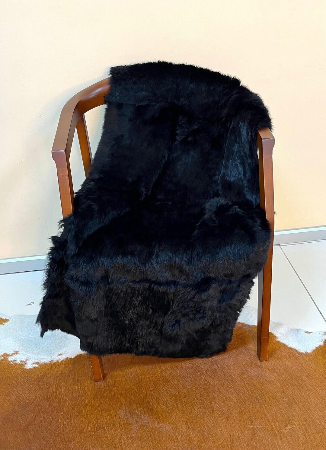 Real Black Rabbit Fur Rug , Black Rabbit Throw , Rabbit Hare Fur Rug ...