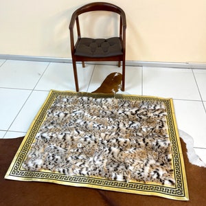 Real Lynx Fur Rug Gold Leather Rug Turkish Rug Modern Rug - Etsy