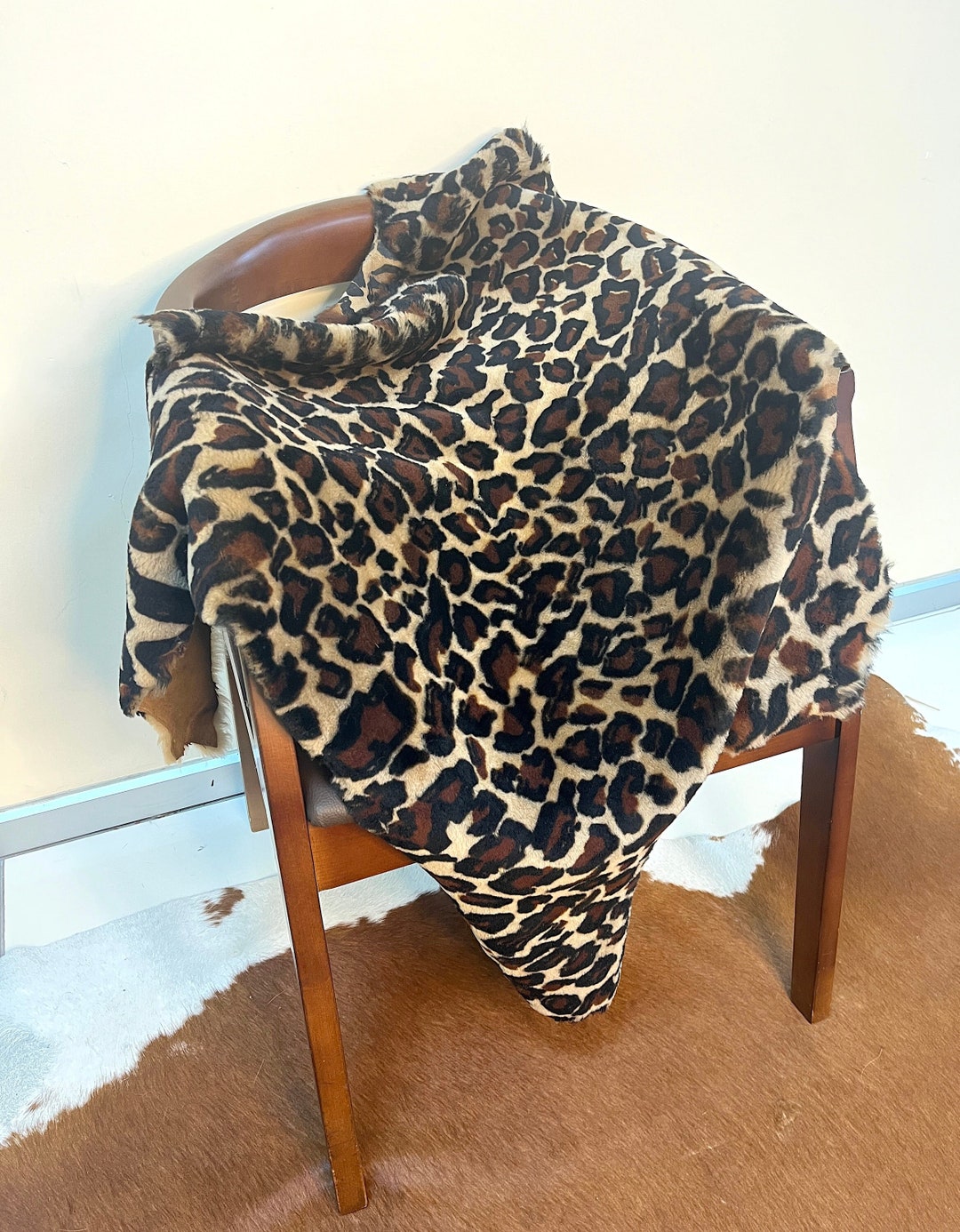 Real Beige Black Leopard Print Sheepskin Shearling , Farmhouse Rugs ...